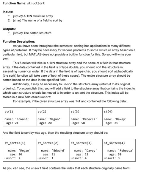 Solved Function Name Structsort Inputs 1 Struct A 1xn
