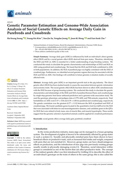 Pdf Genetic Parameter Estimation And Genome Wide Association Analysis Of Social Genetic