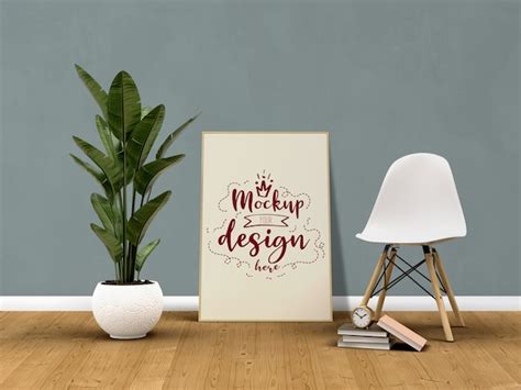 거실 현대적인 인테리어에 홈 장식과 모형 포스터 프레임 프리미엄 Psd 파일