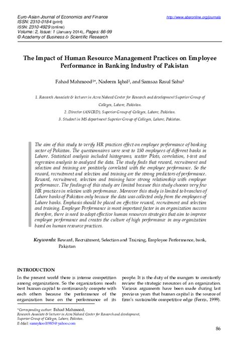 Pdf The Impact Of Human Resource Management Practices On Employee