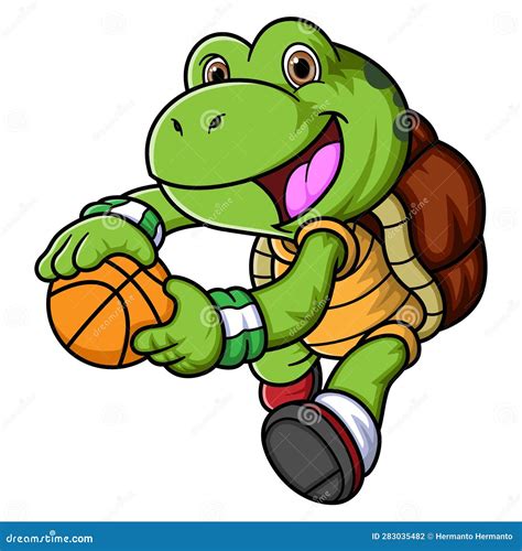 Cartoon Little Turtle Playing Basketball Stock Vector Illustration Of Shell Funny 283035482