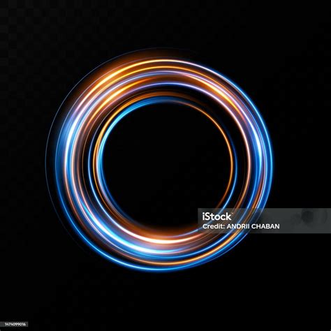 매직 판타지 포털 프레임 미래형 텔레포트 조명 효과 파란색 금색 보라색 네온 불빛이 투명한 배경에 불꽃으로 야경을 비춥니다 빈 연단의 조명 효과 0명에 대한 스톡 벡터 아트