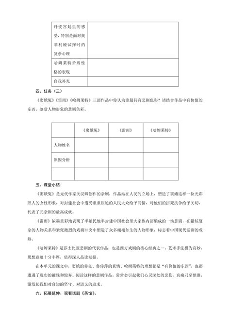 部编版必修下册第二单元 戏剧单元教学设计21世纪教育网 二一教育