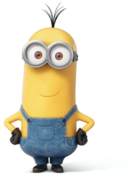 A Cartoon Minion With Glasses And Overalls Standing In Front Of A White
