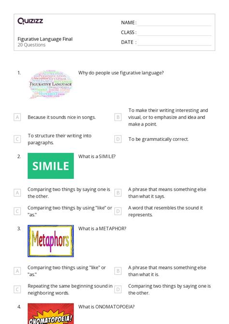 50 Figurative Writing Worksheets For 6th Class On Quizizz Free And Printable