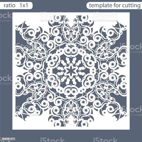 템플릿 카드 인사말 평방 레이저 컷입니다 청첩장에 적합 합니다 커팅 플로터에 대 한 템플릿 인사말 카드입니다 추상 라운드 패턴입니다 벡터 일러스트 레이 션 0명에 대한 스톡