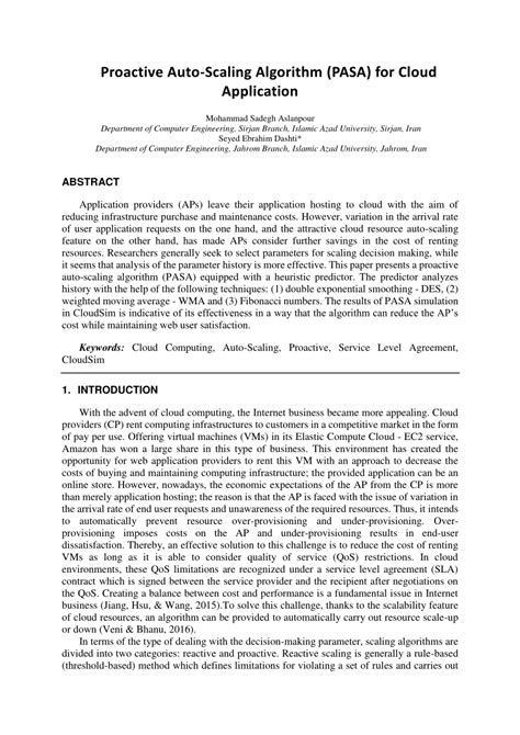 Pdf Proactive Auto Scaling Algorithm Pasa For Cloud Application