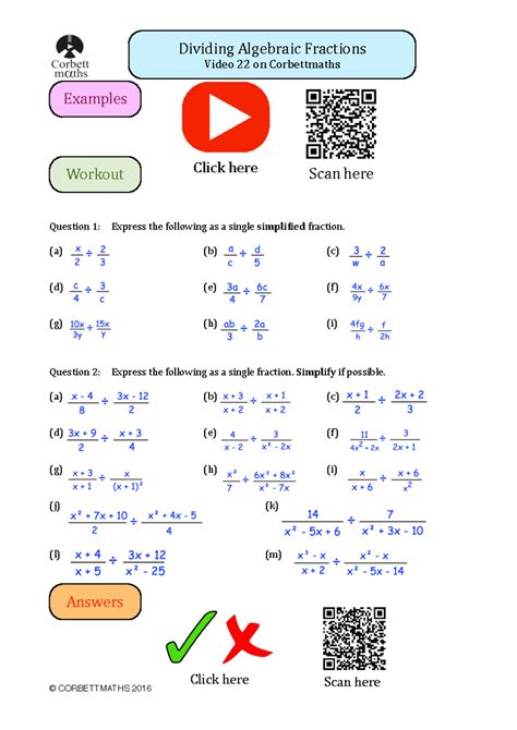 Dividing Algebraic Fractions Pdf1 Dividing Algebraic Fractions Video 22 On Corbettmaths