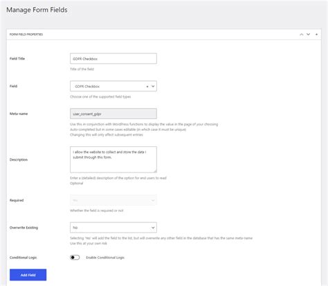 gdpr checkbox field