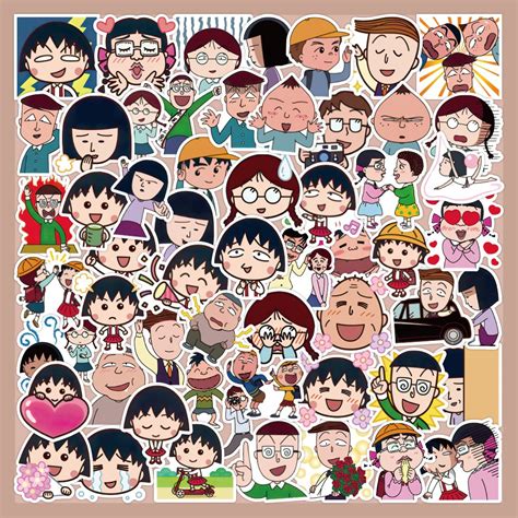 60張櫻桃小丸子貼紙 卡通日漫人物貼兒童手賬貼手機殼行李箱貼畫水杯貼紙 蝦皮購物