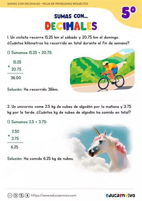 Problemas Con Decimales 5 Primaria Educaenvivo Decimal Problemas