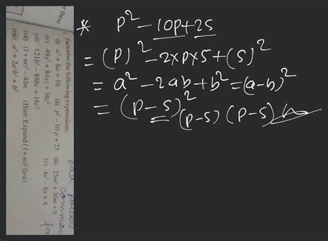 1 Factorise The Following Expressions I A2 8a 16 Ii P2−10p 25 Iii