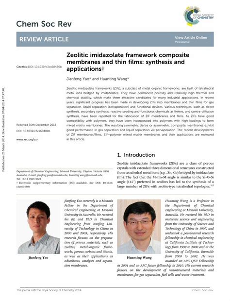 Pdf Zeolitic Imidazolate Framework Composite Membranes And Thin Films
