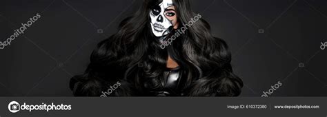 Woman Halloween Silence Sexy Woman Top Hat Skull Make Halloween — Stock