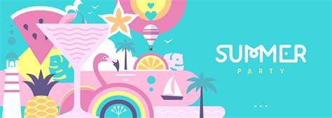 안녕 여름 인어 칵테일 플라밍고 열대 과일 및 무지개가 있는 평면 포스터 또는 배너 벡터 일러스트 레이 션 0명에 대한 스톡 벡터 아트 및 기타 이미지 Istock