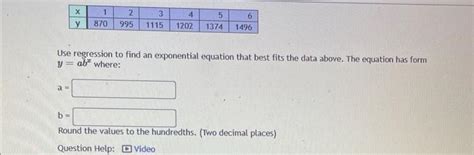 solved use regression to find an exponential equation that