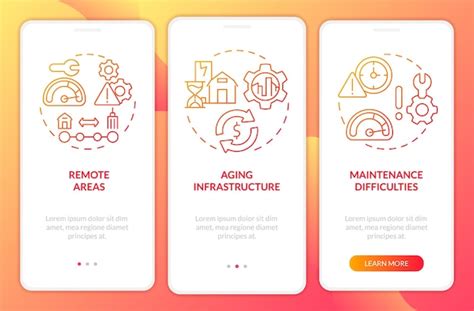 Premium Vector Rural Electrification Obstacle Red Gradient Onboarding Mobile App Screen