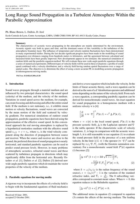 Pdf Long Range Sound Propagation In A Turbulent Atmosphere Within The Parabolic Approximation
