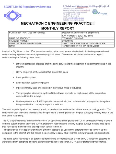Mechatronic Engineering Monthly Report Pdf Sonar Electrical Wiring