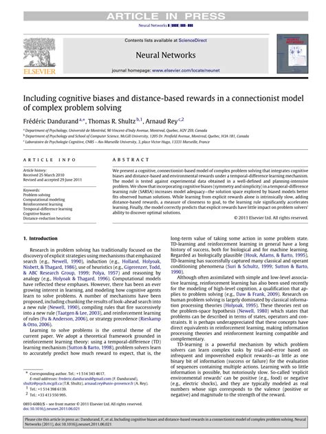 Pdf Including Cognitive Biases And Distance Based Rewards In A Connectionist Model Of Complex
