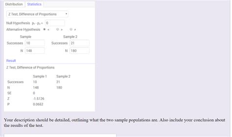 Solved Distribution Statistics Z Test Difference Of Chegg Com