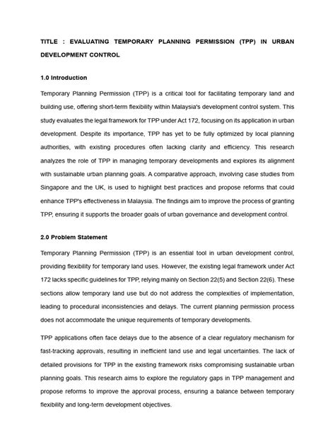 Evaluating Temporary Planning Permission Tpp In Urban Development Control Pdf Trans