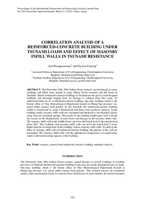 Pdf Correlation Analysis Of A Reinforced Concrete Building Under Tsunami Loads And Effect Of