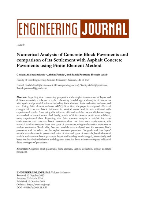 Pdf Numerical Analysis Of Concrete Block Pavements And Comparison Of