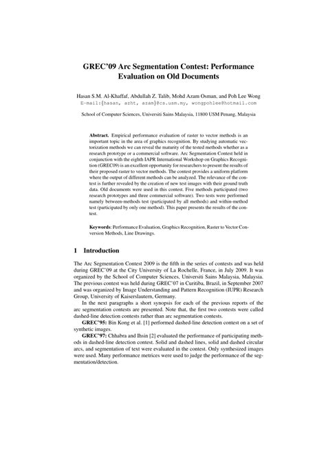 Pdf Grec09 Arc Segmentation Contest Performance Evaluation On Old