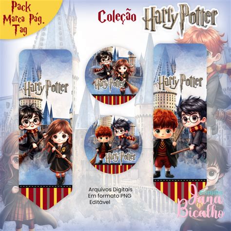 Pack Marca Páginas E Tags Coleção Harry Potter Estúdio Jana Bicalho