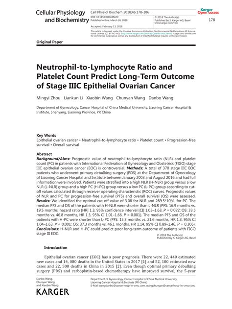 Pdf Neutrophil To Lymphocyte Ratio And Platelet Count Predict Long Term Outcome Of Stage Iiic