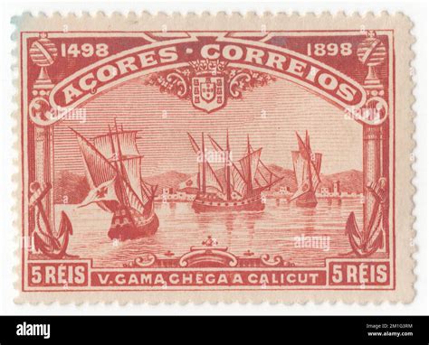 Azores 1898 April 1 An 5 Reis Red Postage Stamp Depicting Fleet