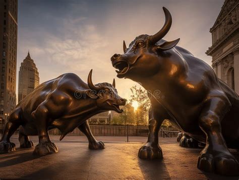 Symbols Of Strength Bronze Bull And Bear Statues Stock Illustration