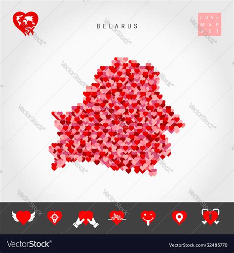 Red Hearts Pattern Map Belarus Love Icon Set Vector Image