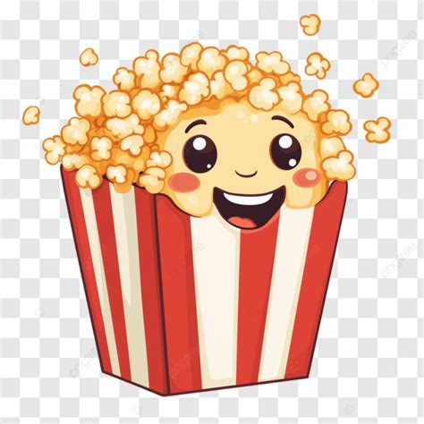 Happy Popcorn Cartoon Character In Striped Bucket For Movie Night