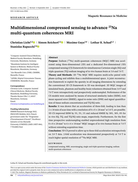 Pdf Multidimensional Compressed Sensing To Advance Na Multi‐quantum