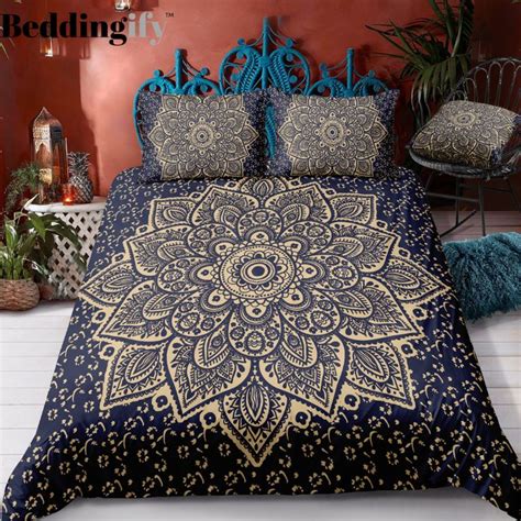 Deep Purple Gold Mandala Pattern Bedding Set Patterned Bedding Sets