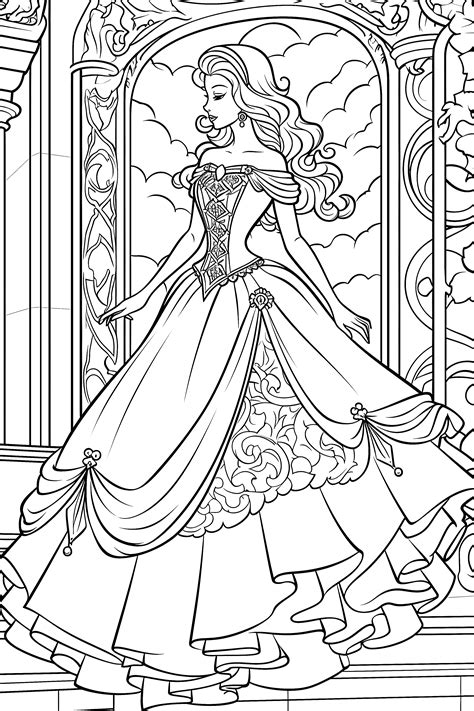 Free Princess Coloring Page Elegant Gown And Crown Printable Downl
