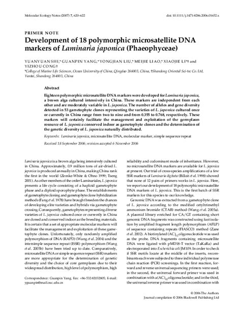 Pdf Development Of 18 Polymorphic Microsatellite Dna Markers Of