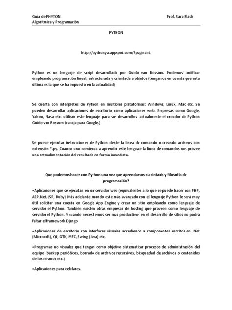 Guia De Python Pdf Python Lenguaje De Programación Cadena
