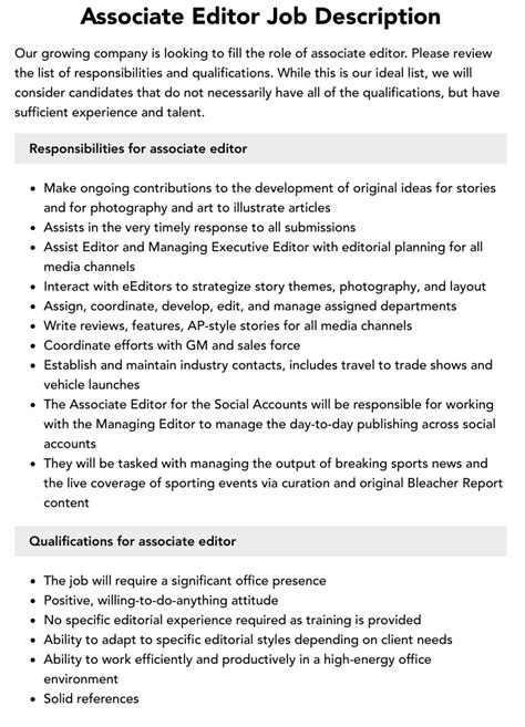 Associate Editor Job Description Velvet Jobs