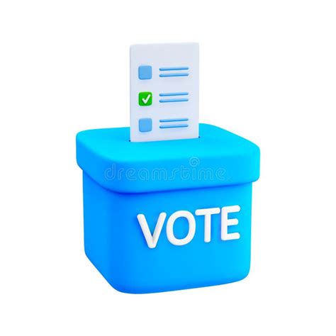 3d Cute Blue Ballot Box And Inserted Voting Paper With Green Checkmark