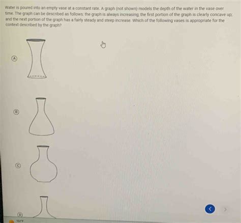 Water Is Poured Into An Empty Vase At A Constant Rate A Graph Not