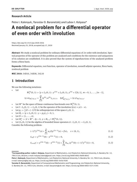 Pdf A Nonlocal Problem For A Differential Operator Of Even Order With