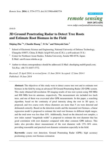 Pdf 3d Ground Penetrating Radar To Detect Tree Roots And Estimate Root Biomass In The Field