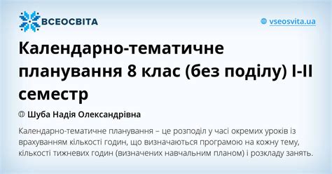 Календарно тематичне планування 8 клас без поділу І ІІ семестр