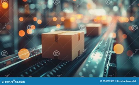 High Tech Warehouse Features Automated Package Sorting With A Conveyor Belt Stock Image Image