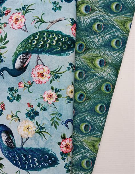 Peacock Cotton Fabric Etsy