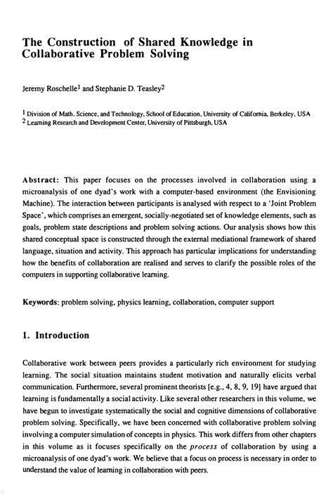Pdf The Construction Of Shared Knowledge In Collaborative Problem Solving
