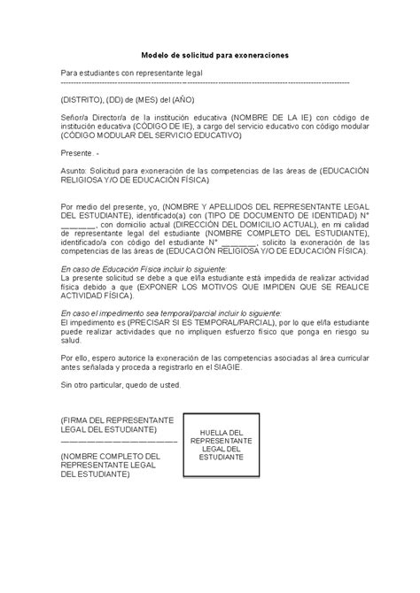exoneración curso de religión Modelo de solicitud para exoneraciones